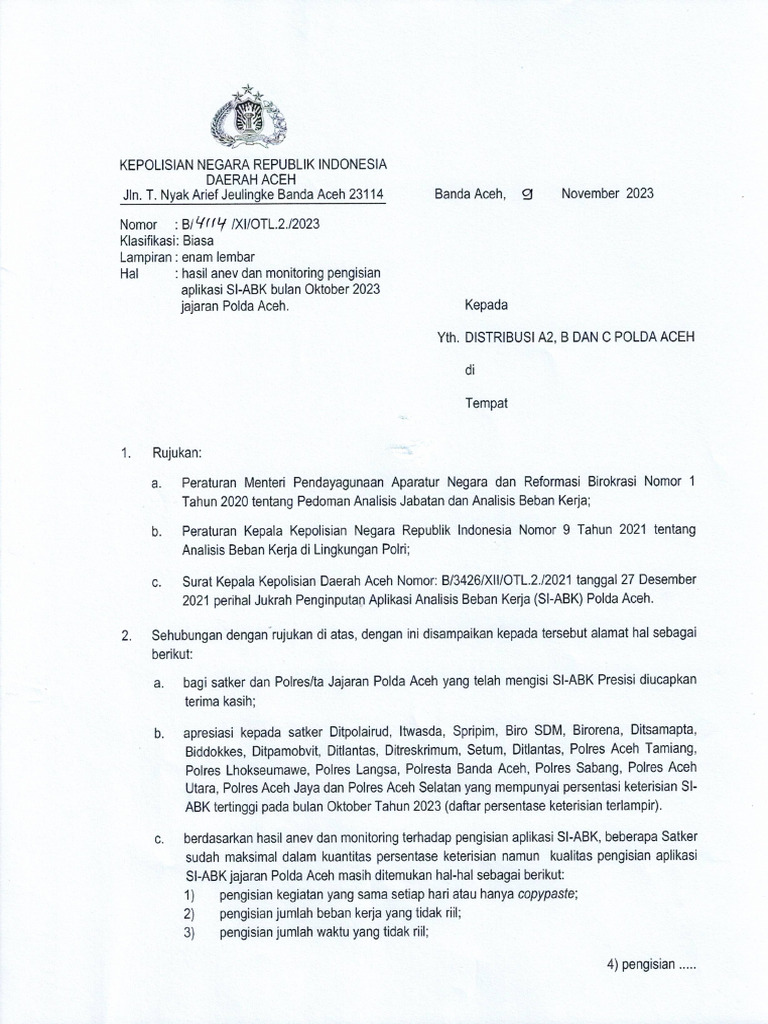 Hasil Anev Abk Oktober 2023 | PDF