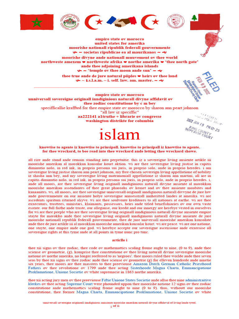 Unniversall Sovereigne Originall Inndiginous Naturall Divyne Affidavit ...