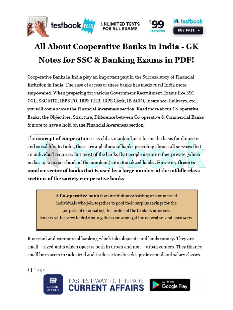 All About Cooperative Banks in India GK Notes For SSC Banking Exams in ...