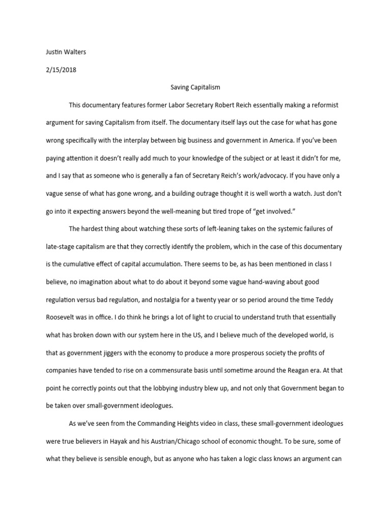 Saving Capitalism Review | PDF | Capitalism | Argument