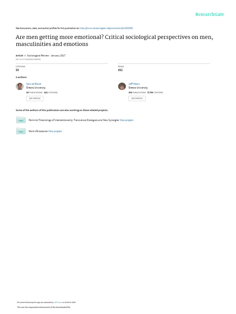 Sam de Boise Jeff Hearn - (2017) Are Men Getting More Emotional ...