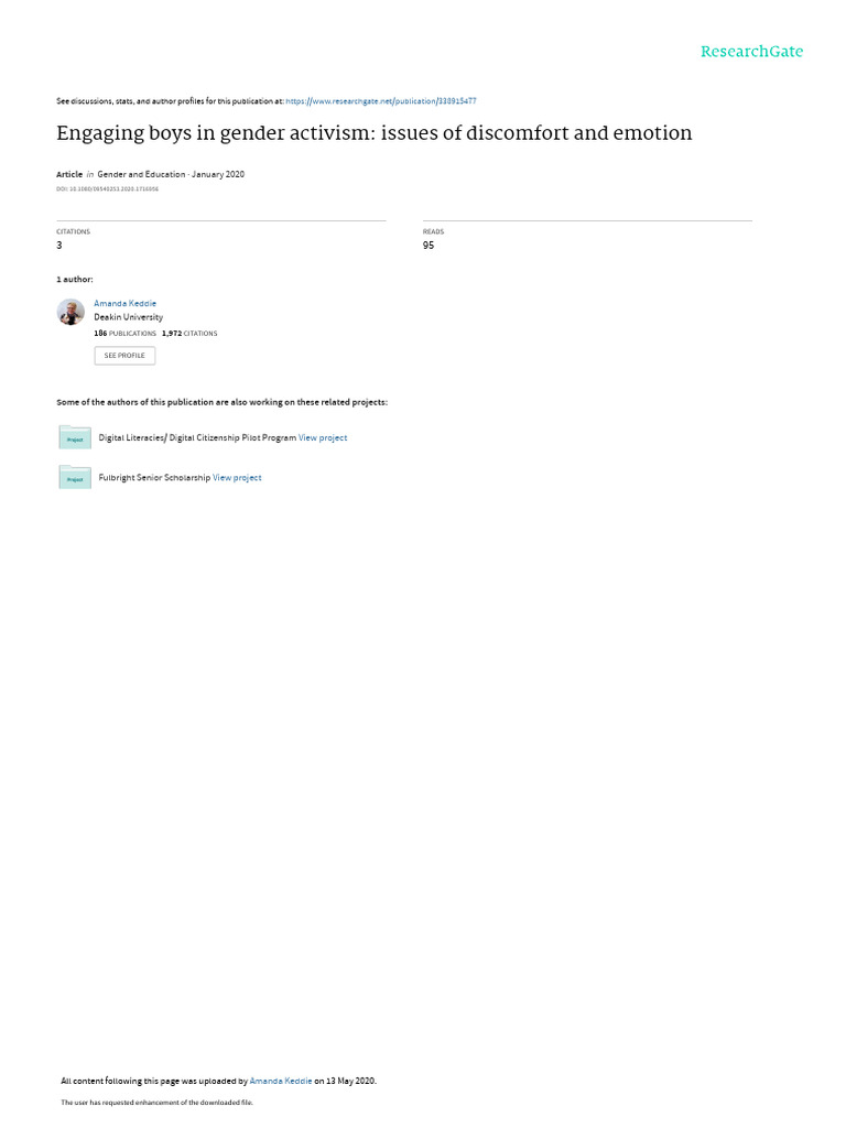 Keddie Amanda - Engaging Boys in Gender Activism Issues of Discomfort ...