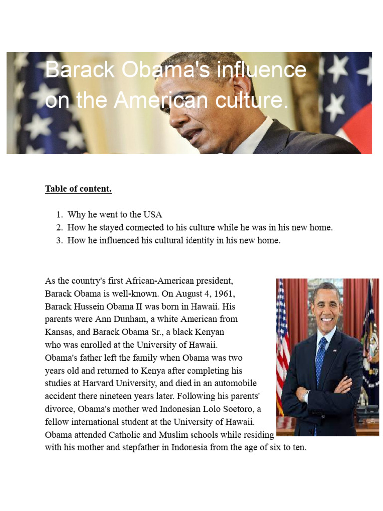 Barack Obama's Influence On The American Culture | PDF | Barack Obama