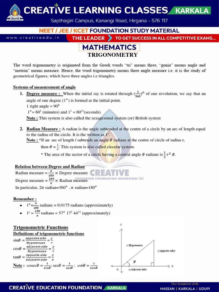 Trigonometry Basics and Functions Guide | PDF