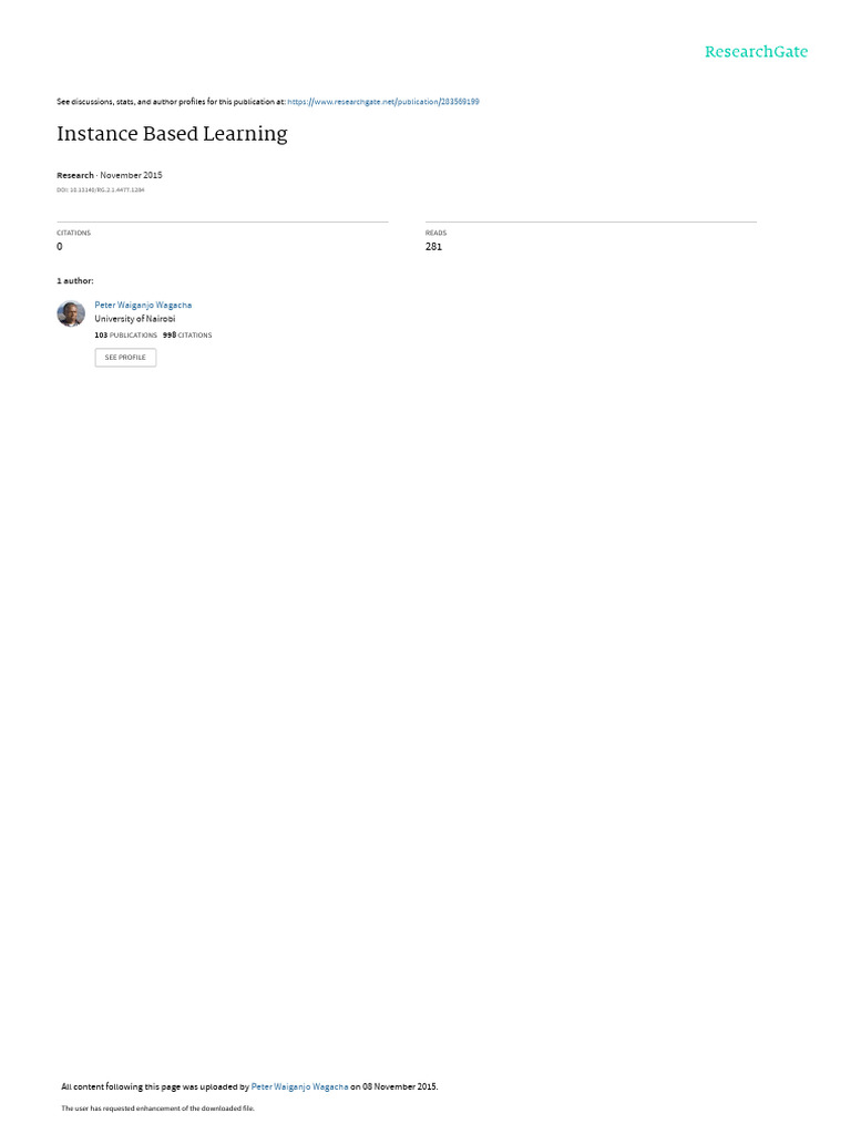 Instance Based Learning: November 2015 | PDF | Cross Validation (Statistics) | Statistical ...