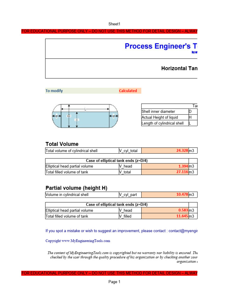 Horizontal Tank Volume Calculator | Download Free PDF | Volume