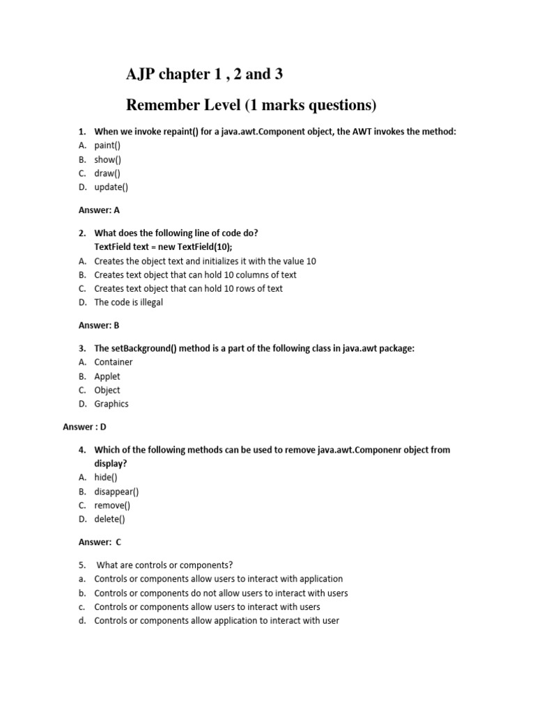 Vdocuments - MX - Ajp Chapter 1 2 and 3 Remember Level 1 Marks Questions 2018 04 18 Ajp Chapter ...