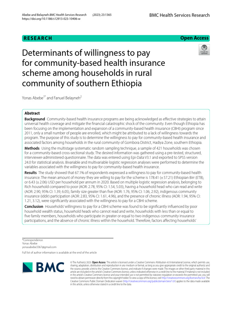 Abebe y Belayneh - 2023 - Determinants of Willingness To Pay For Community-B | PDF | Creative ...
