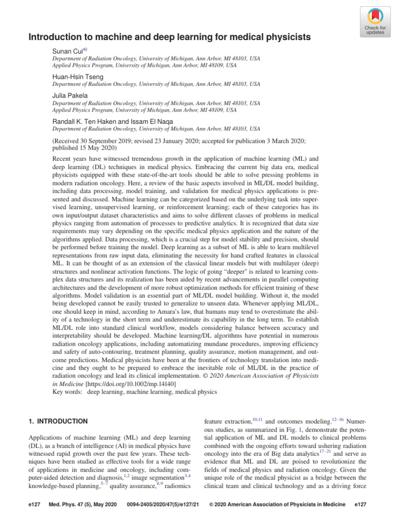 Introduction To Machine and Deep Learning For Medical Physicists | PDF ...