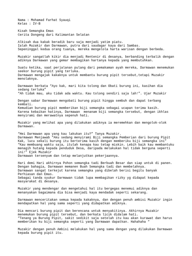 Farhat (IV-B) Cerita Rakyat-Kisah Semangka Emas | PDF