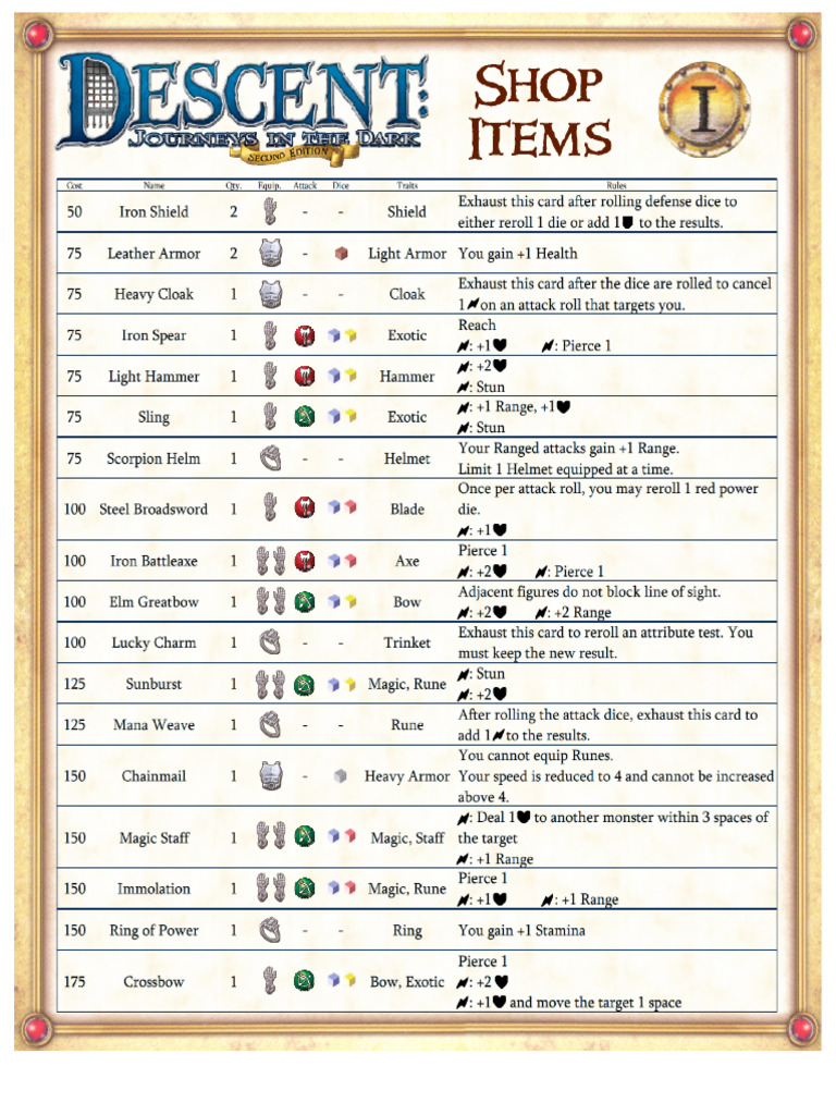 Descent2e ShopItems v1.4基礎版商店物品 | PDF
