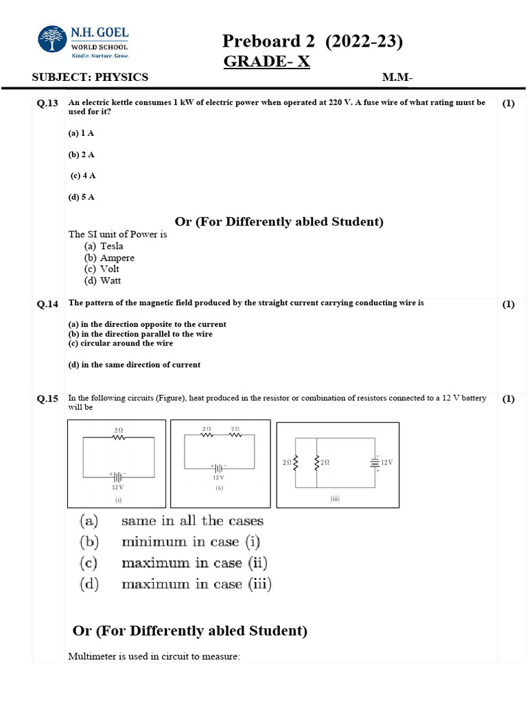Pre Board 2 QP PHY CLASS X 2022 - Copy - Copy Copy 3 | PDF | Mirror | Electrical Resistance And ...