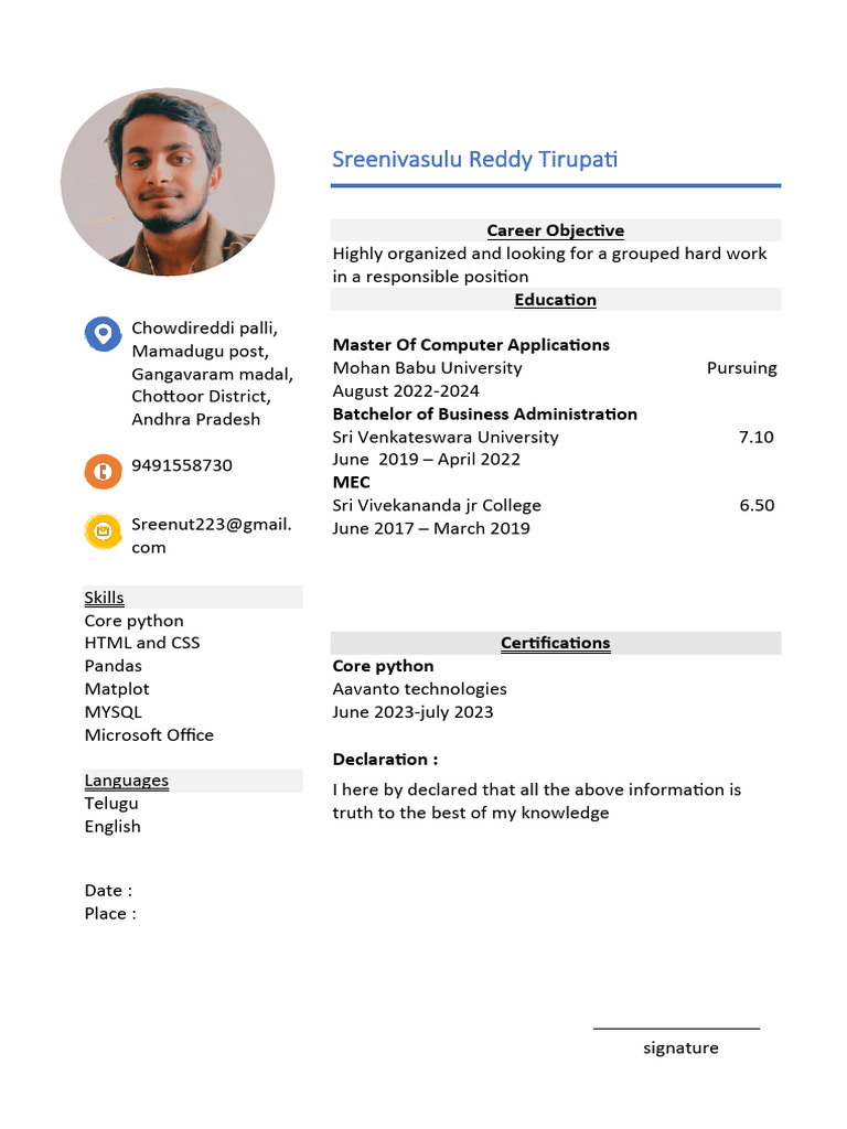 Sreenivasulu Reddy Resume | PDF | Career & Growth