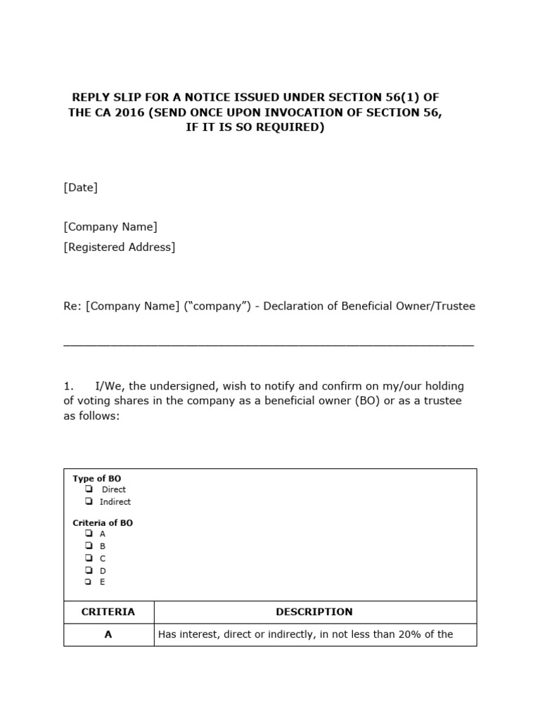 Reply To BO Notice S56 Reply Slip S56 | PDF | Law