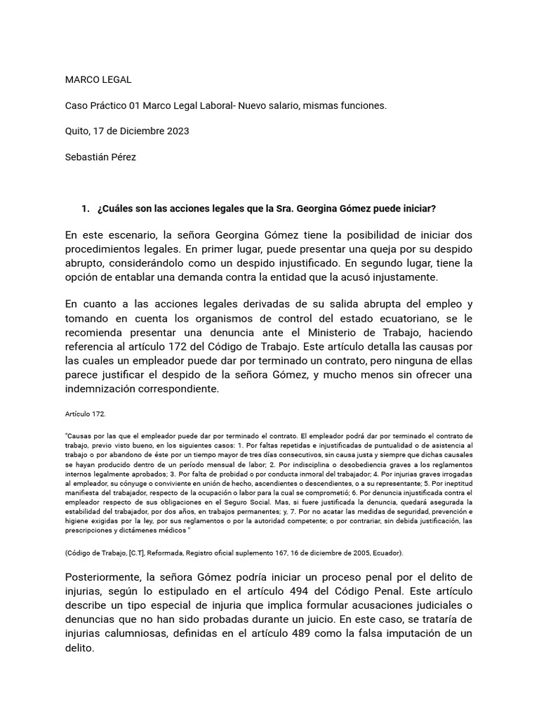 Marco Legal Laboral - Caso Práctico 1 - Sebastián Pérez. | PDF | Salario | Daños y perjuicios