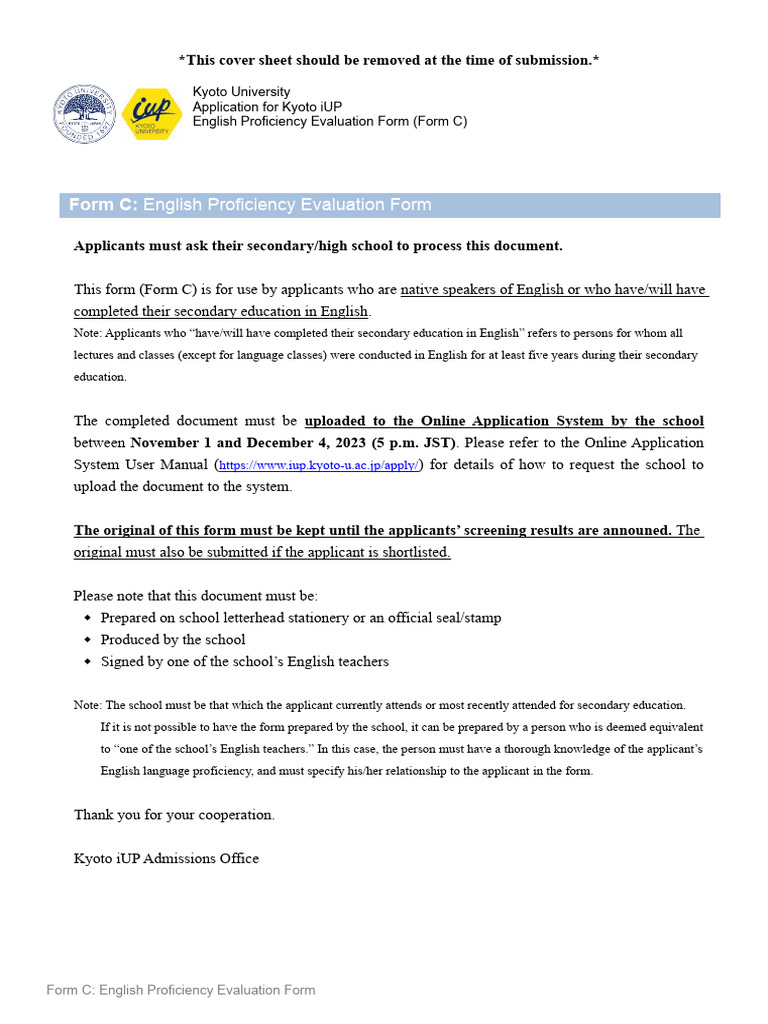 2024 FormC English Proficiency Evaluation Form | PDF | Test Of English ...