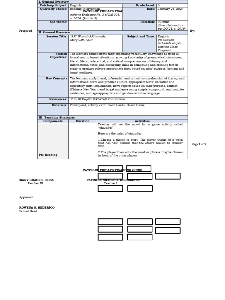Grade5 Eng Reading Catch Up Friday | PDF | Reading Comprehension | Behavior Modification