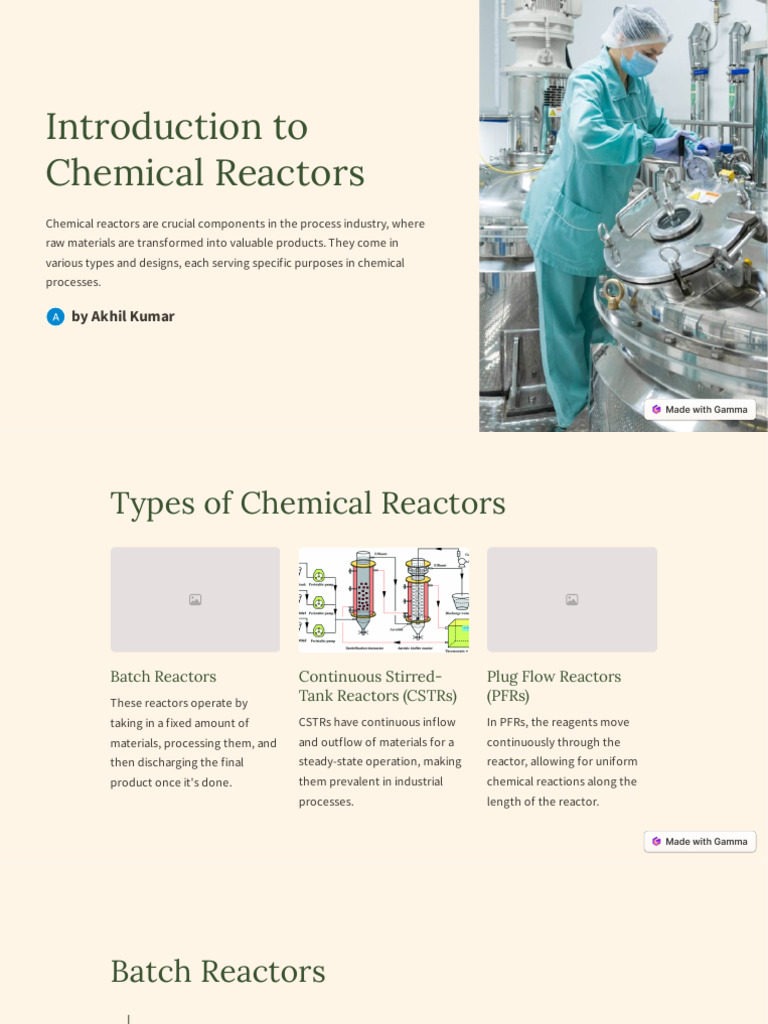 Introduction To Chemical Reactors | PDF | Chemical Reactor | Chemical Reactions