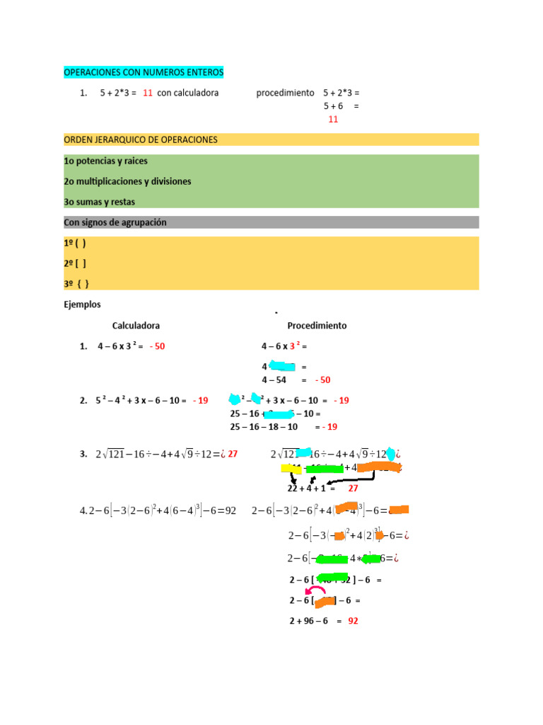 Operaciones con Números Enteros | PDF | Entero | Matemáticas