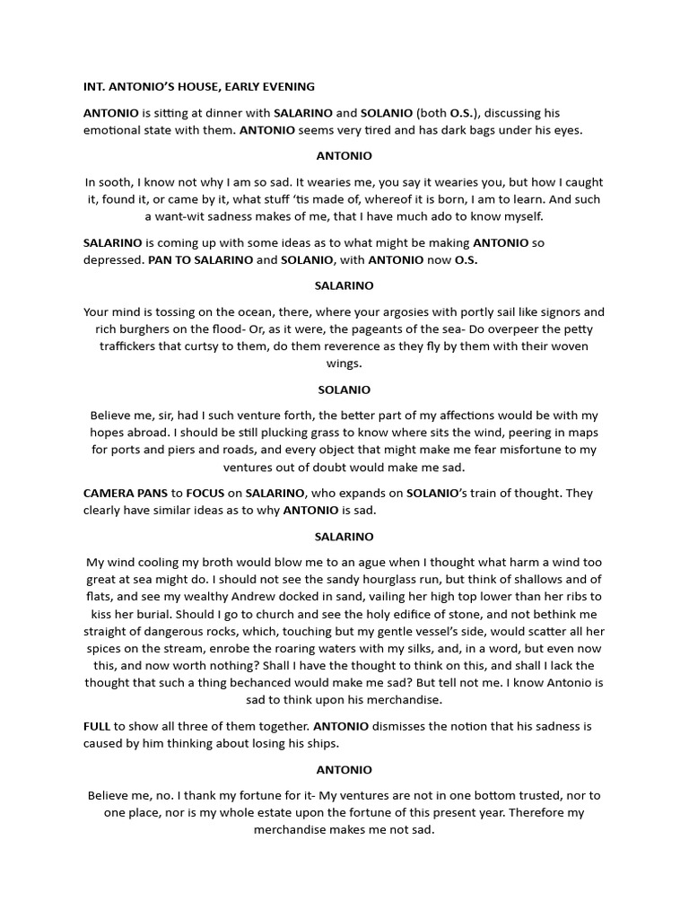 Antonio's Melancholy Dinner Scene | PDF
