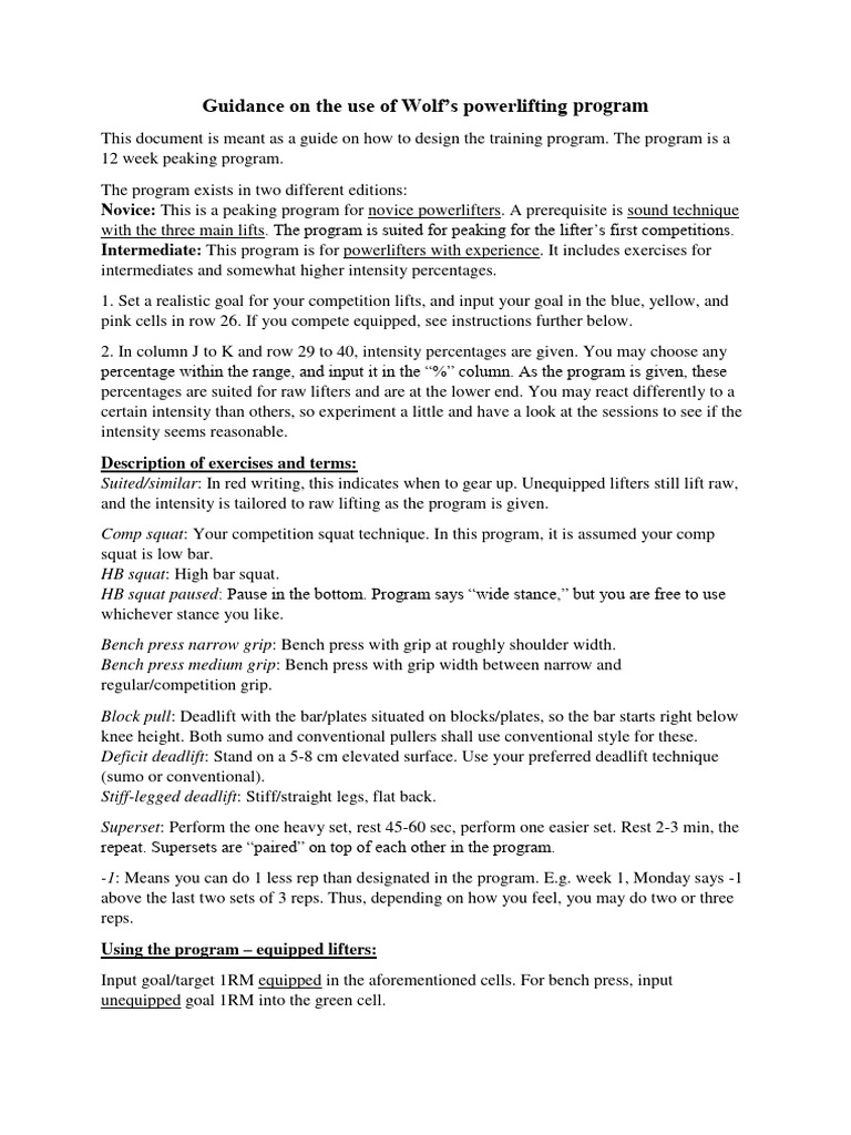 Dietmar Wolf Powerlifting Program Guidance | PDF