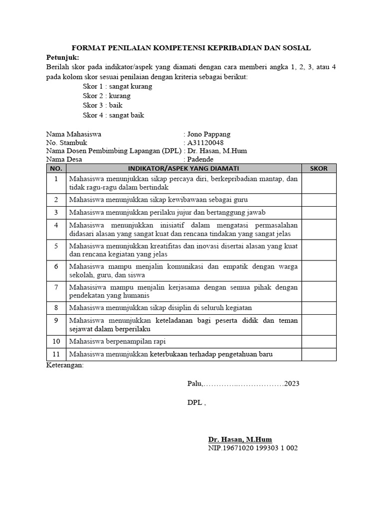 Form Penilaian Jono | PDF