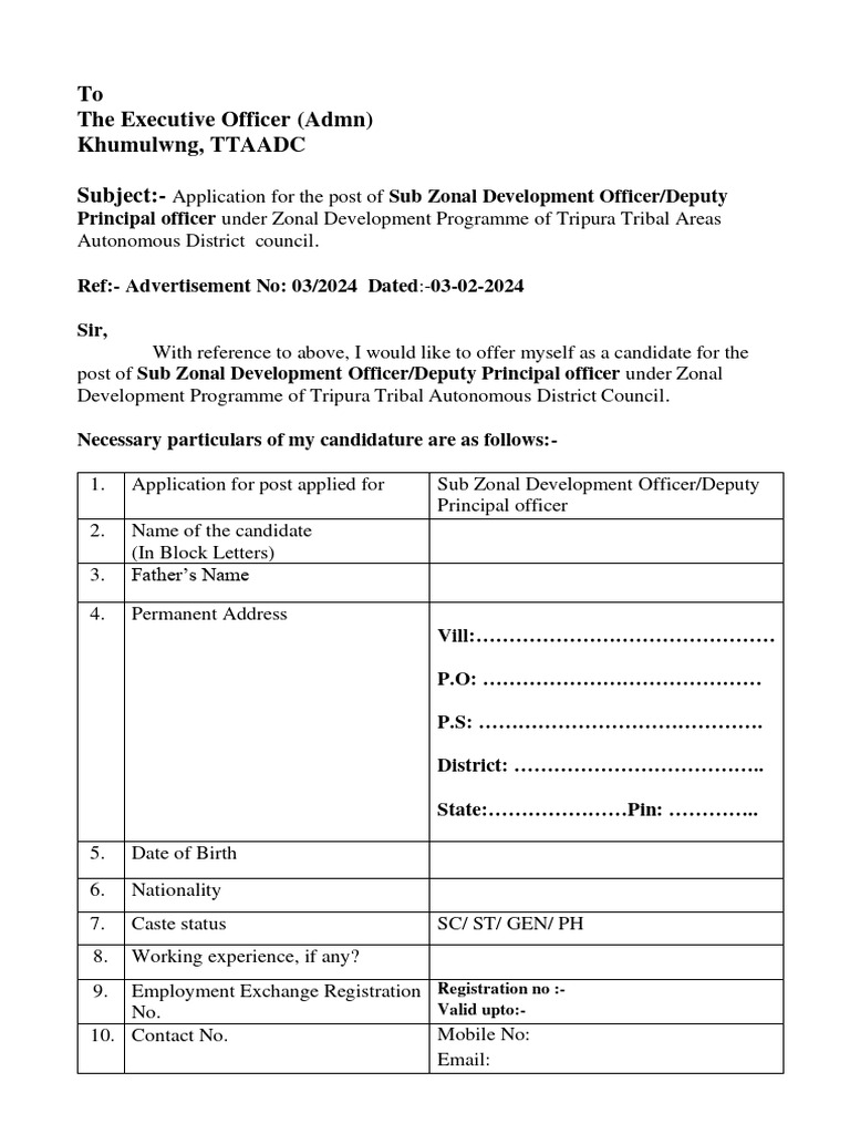 Ttaadc Szdo Application Form | PDF | Government