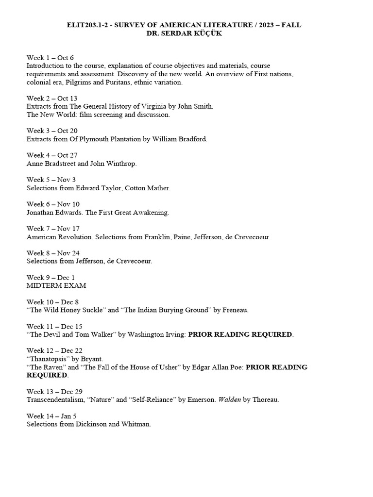 American Literature Survey Course 2023 | PDF | American Literature