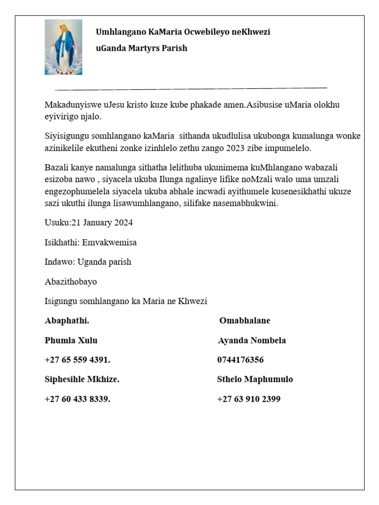 Incwadi Yomhlangano Wabazali | PDF
