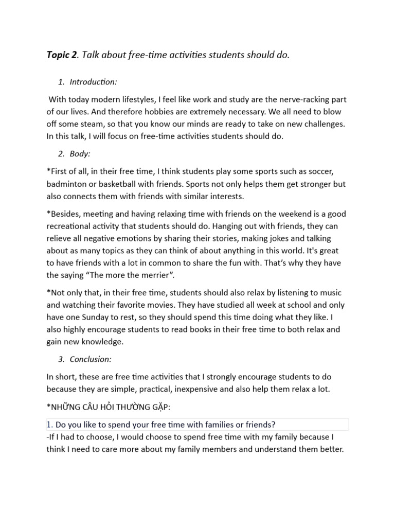 Activities Students Should Do in Their Free Time | PDF | Leisure