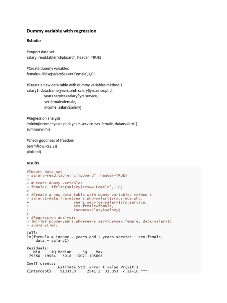 Dummy Variable With Regression Pdf Errors And Residuals