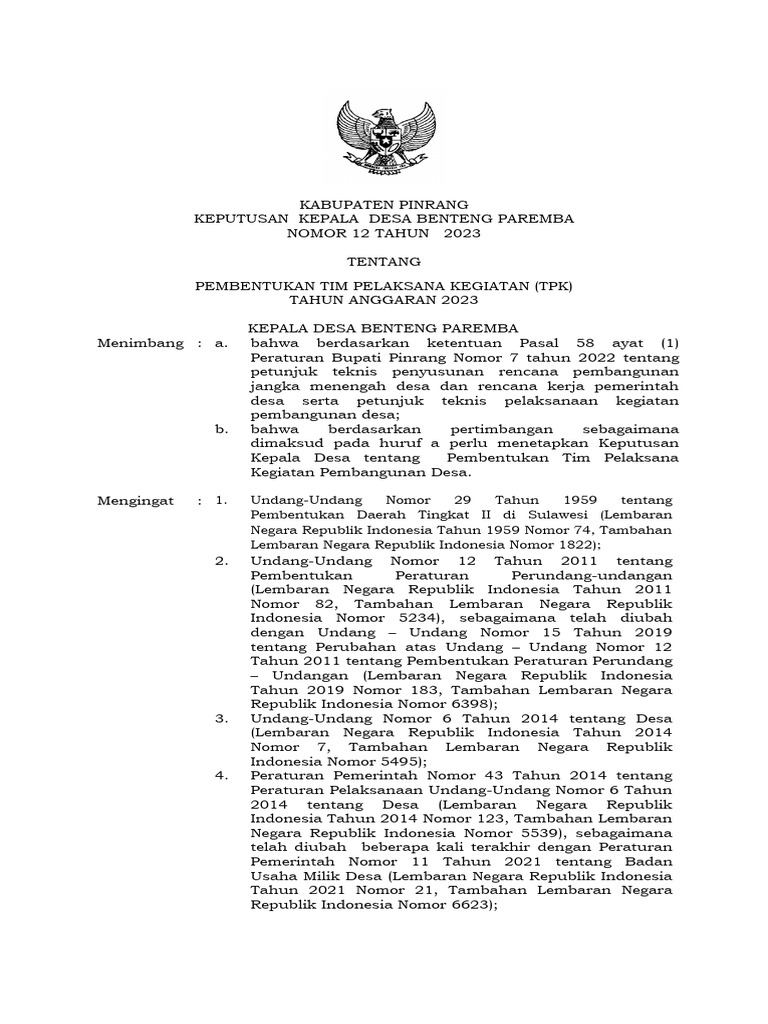 Format SK TPK 2023 | PDF