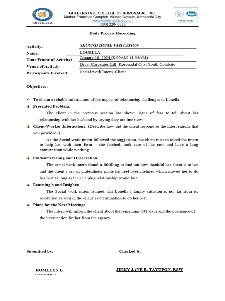 Final Januarypamposa Process Recording | PDF | Learning | Feeling