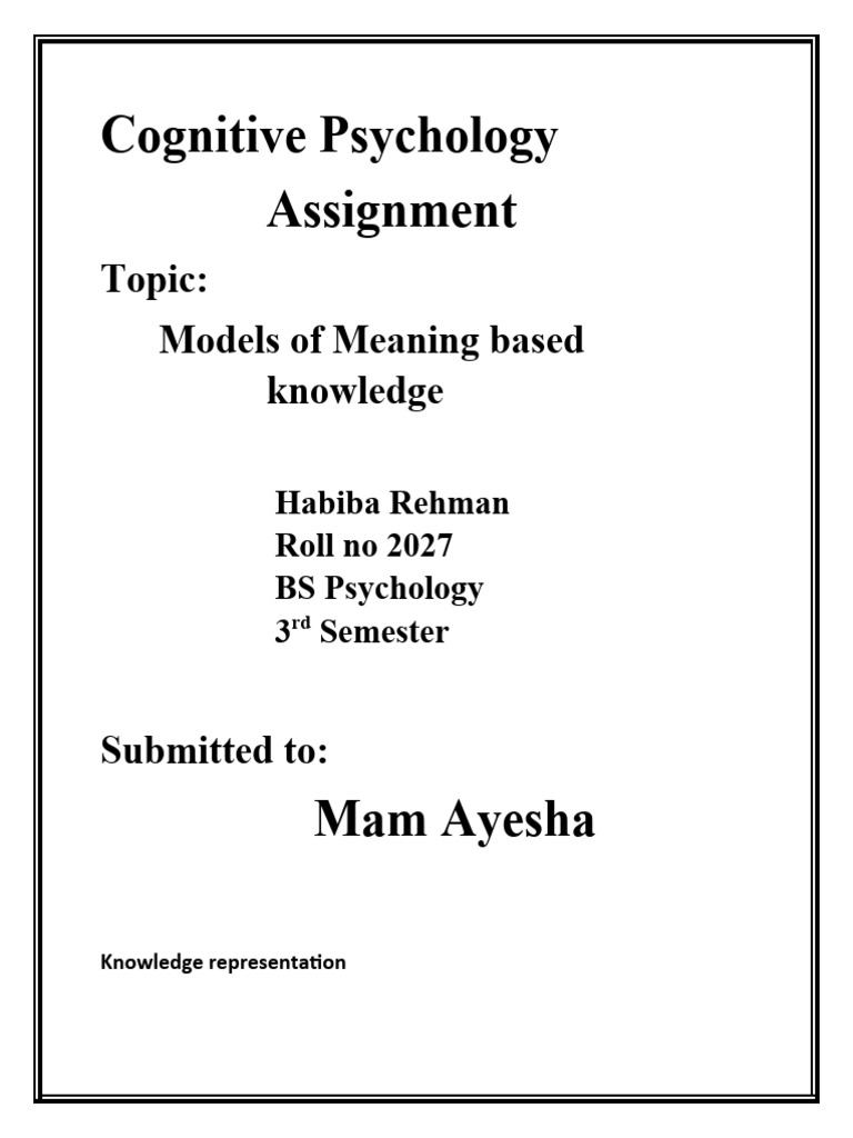 Cognitive Psychology 2nd Assignment Pdf Concept Memory