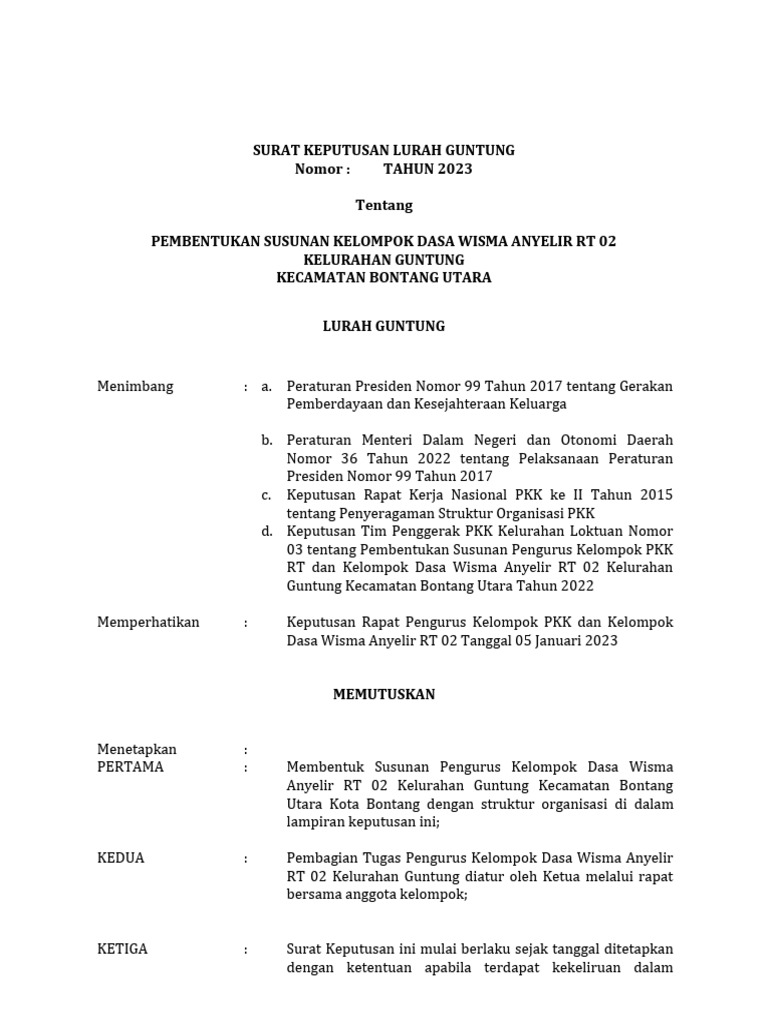 SK Dasa Wisma Anyelir RT 02 2023 | PDF