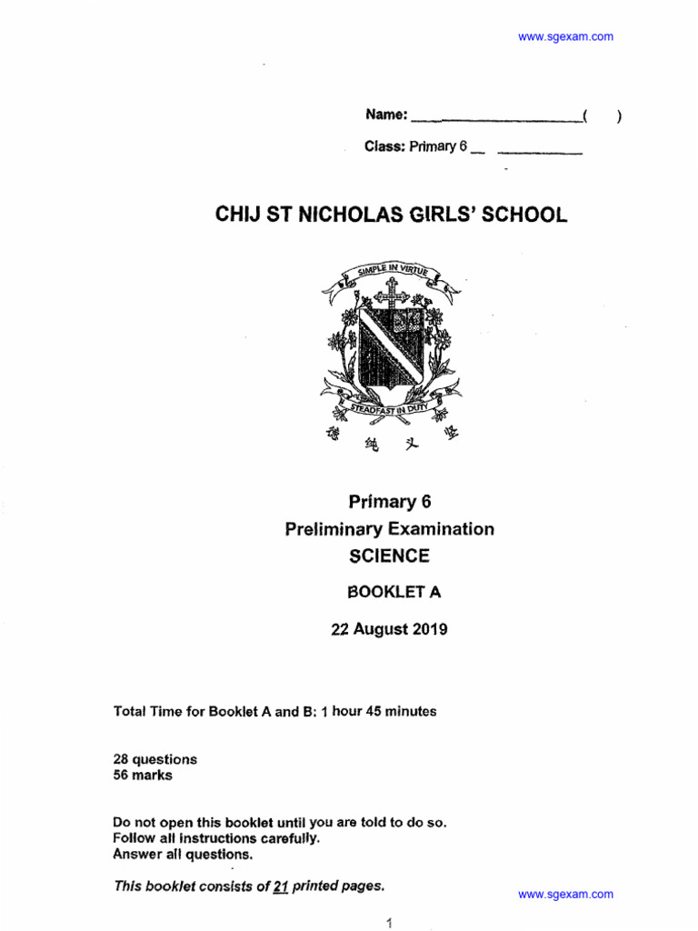 2019-P6-Science-SA2-St Nicholas | PDF