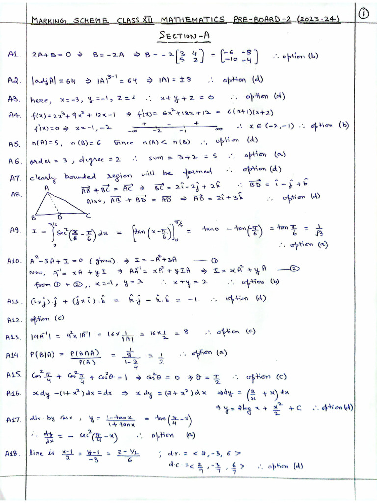 Marking Scheme Class Xii Maths Pb-2 (2023-24) CRPF School Rohini | PDF