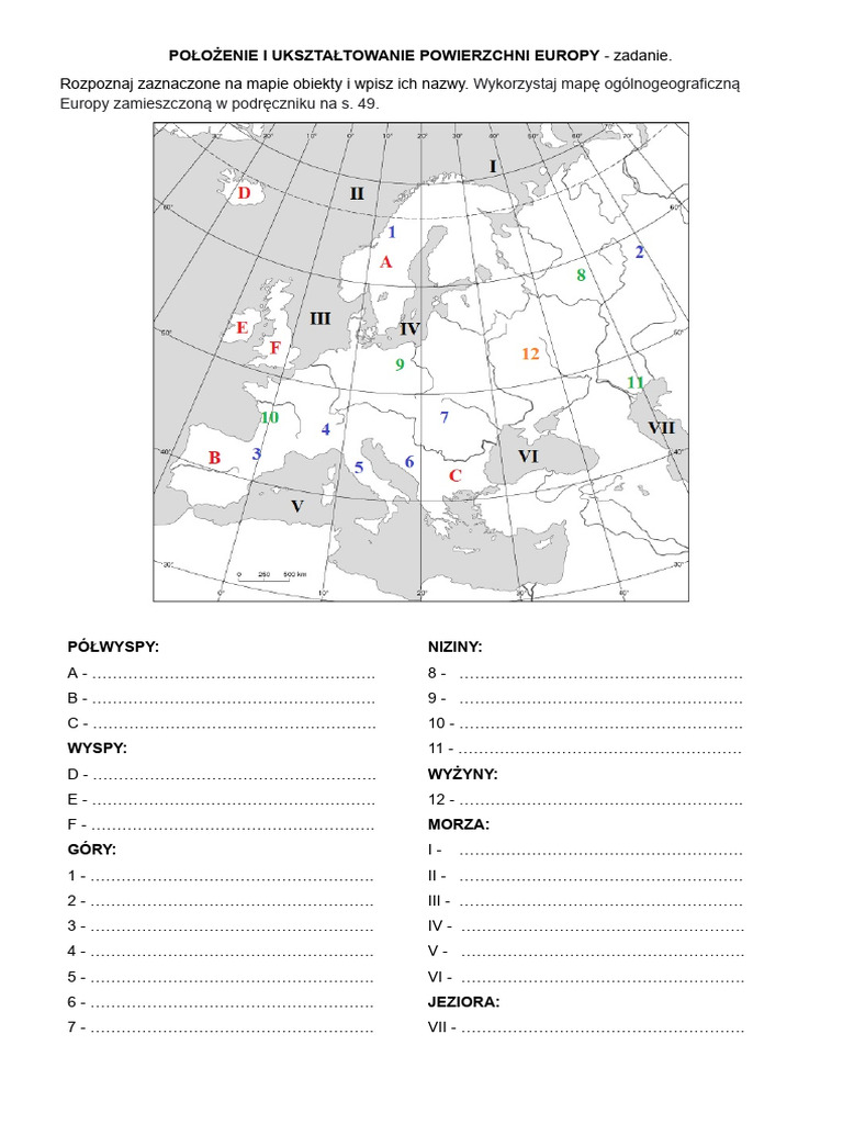 Położenie I Ukształtowanie Europy Mapa Pdf