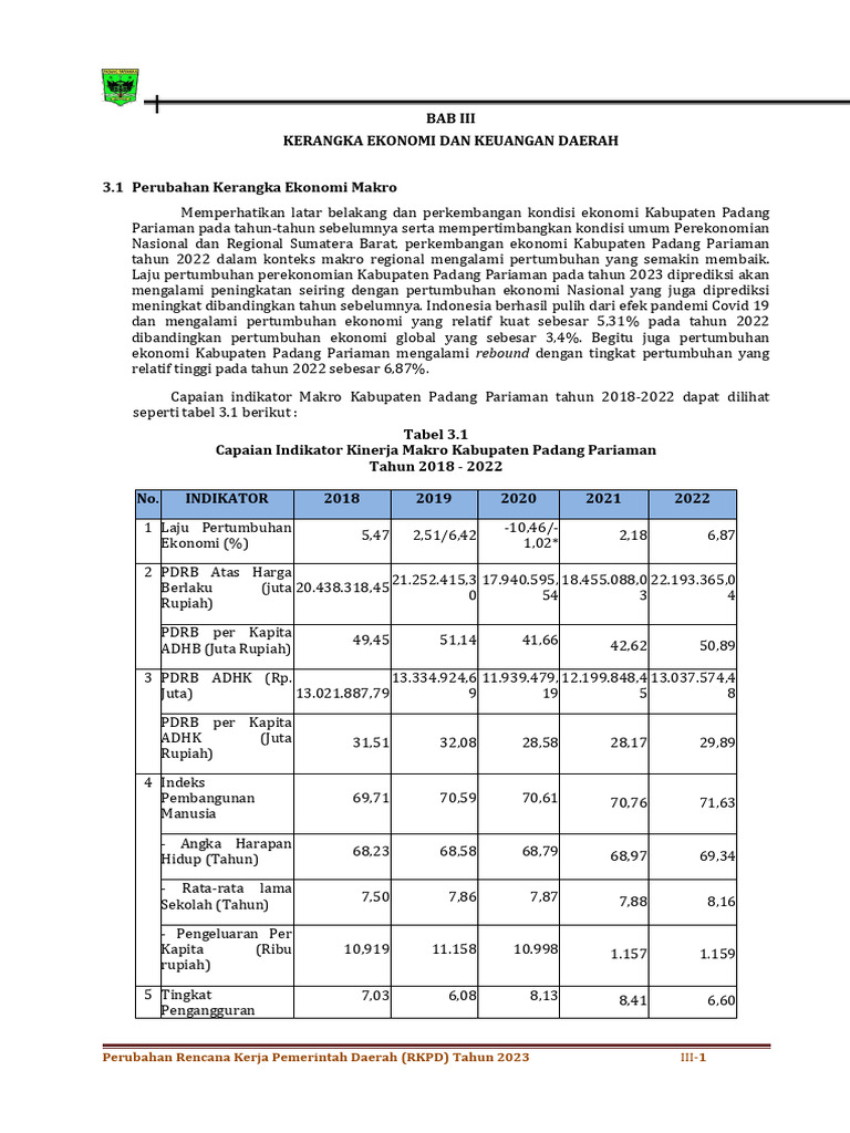 EDIT BAB III Perubahan RKPD 2023 | PDF | Pengelolaan Keuangan & Uang