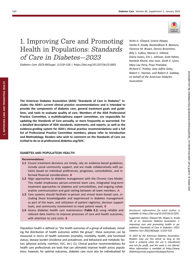 ADA Standards of Care 2023 | PDF | Chronic Condition | Health Care