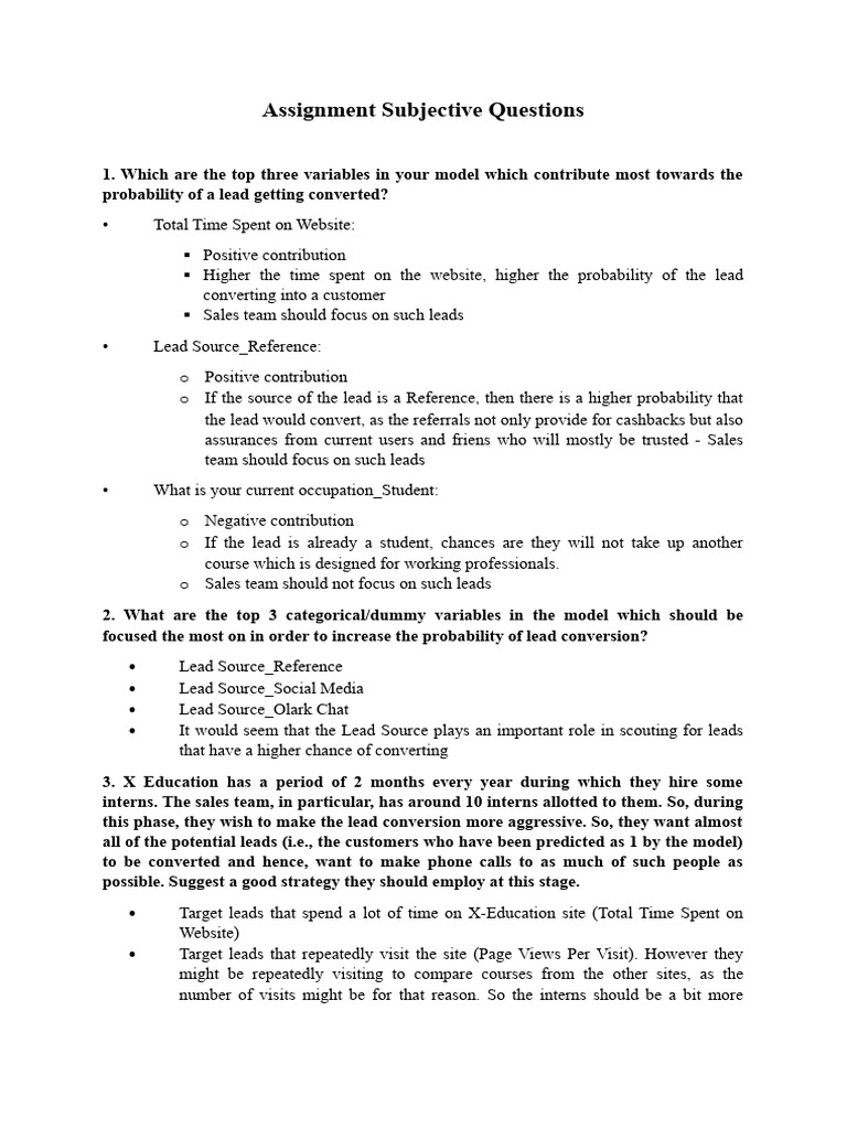 Assignment Subjective Question | PDF | Human Communication