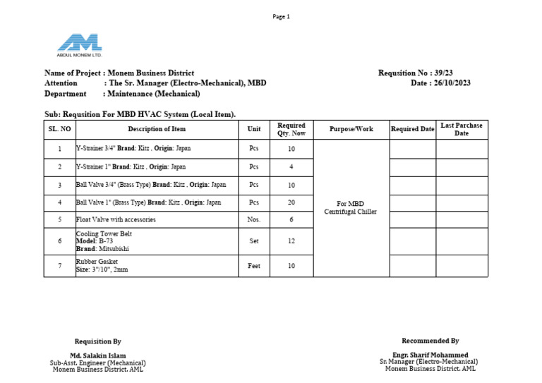 Requisition for HVAC System (Local Part) | PDF