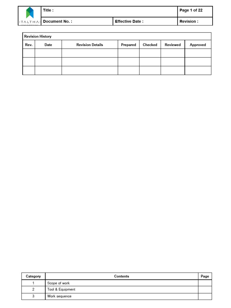 Method Statement Form - HDPE PN10,16 Pipe | PDF | Pipe (Fluid ...