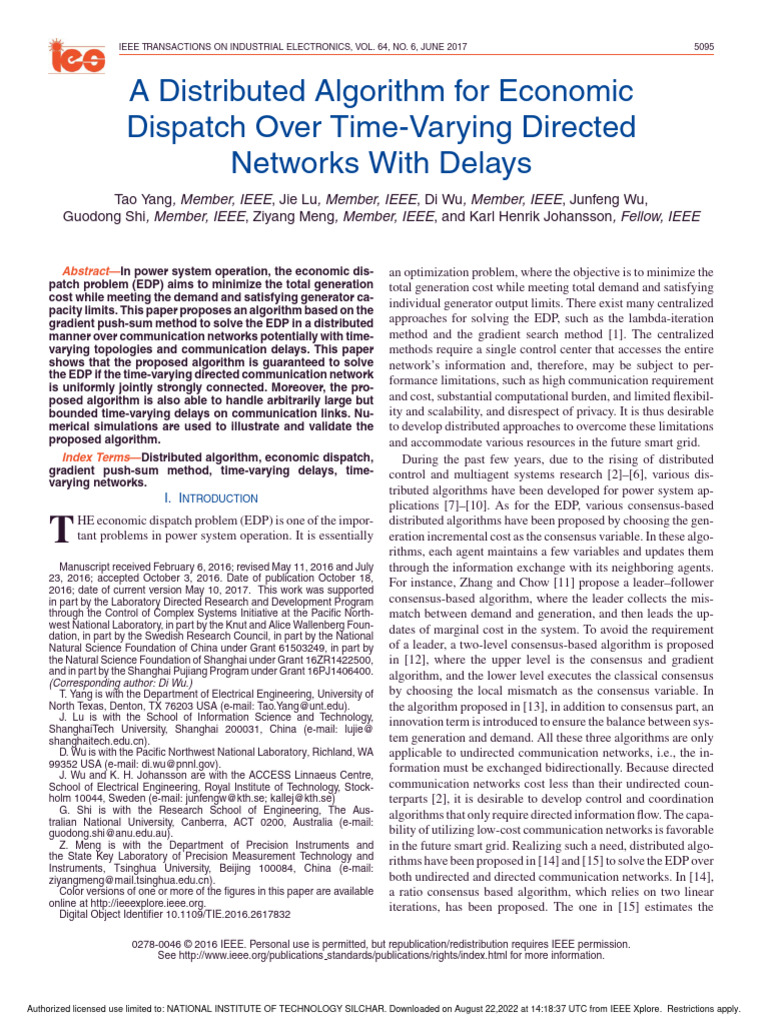 A - Distributed - Algorithm - For - Economic - Dispatch | Download Free PDF | Mathematical ...