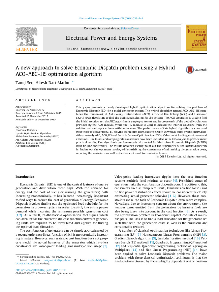 A New Approach To Solve Economic Dispatch Pdf Mathematical Optimization Metaheuristic