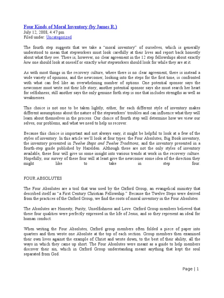 Recovery Step 4: Moral Inventory Guide | PDF | Twelve Step Program | Jesus