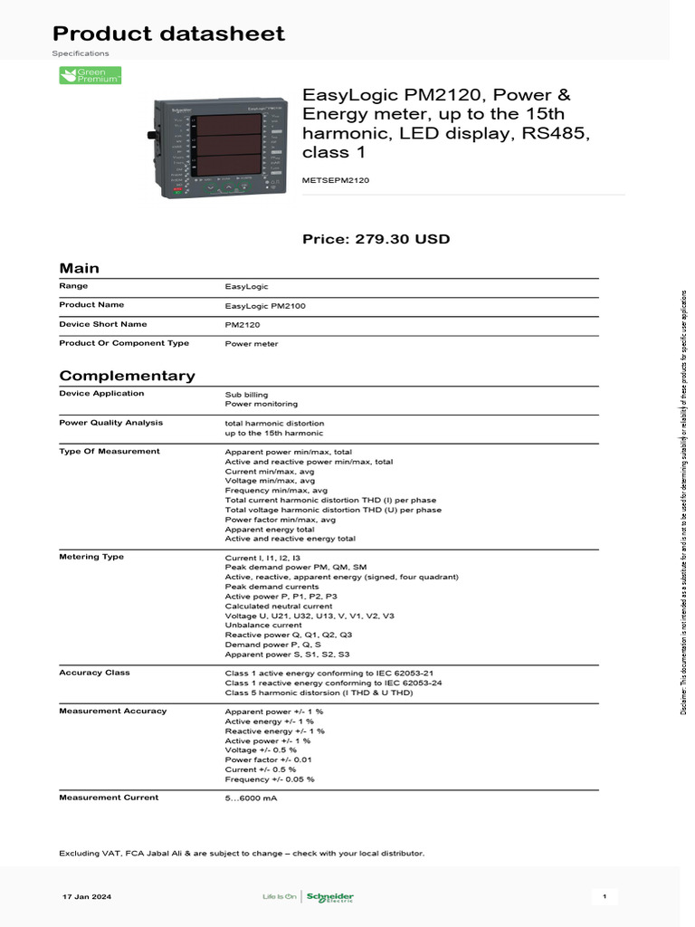 Schneider Electric EasyLogic-PM2000-Series METSEPM2120 | PDF | Alternating Current | Bit Rate