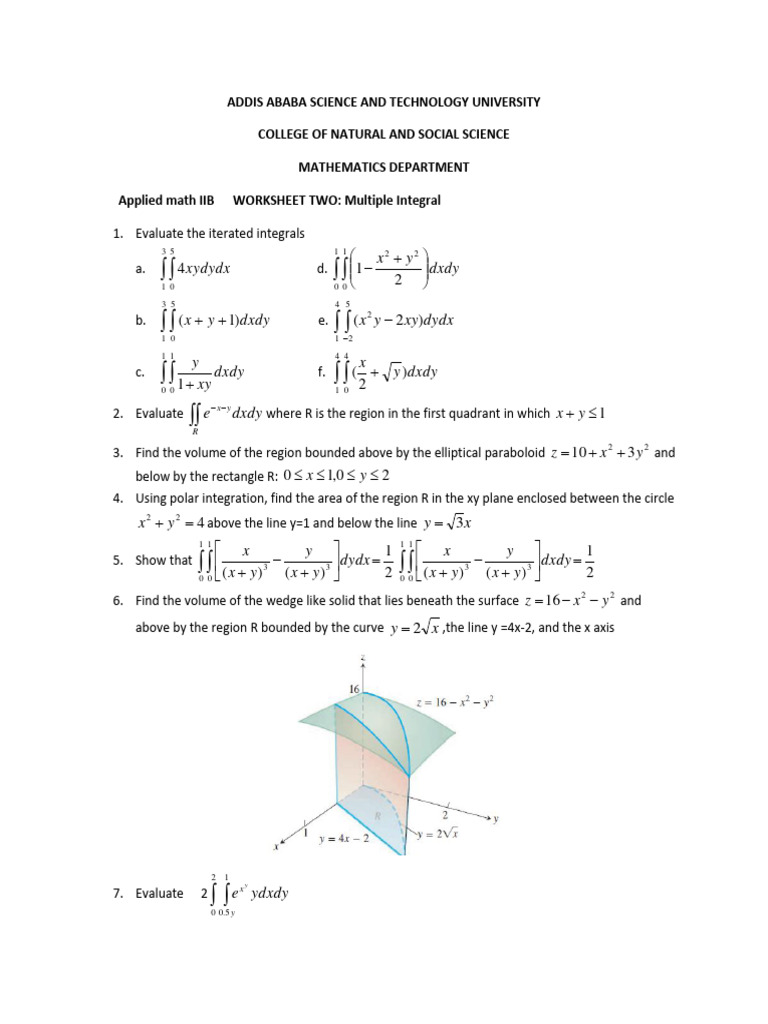 Multiple Integral Practice Worksheet | PDF | Integral | Sphere