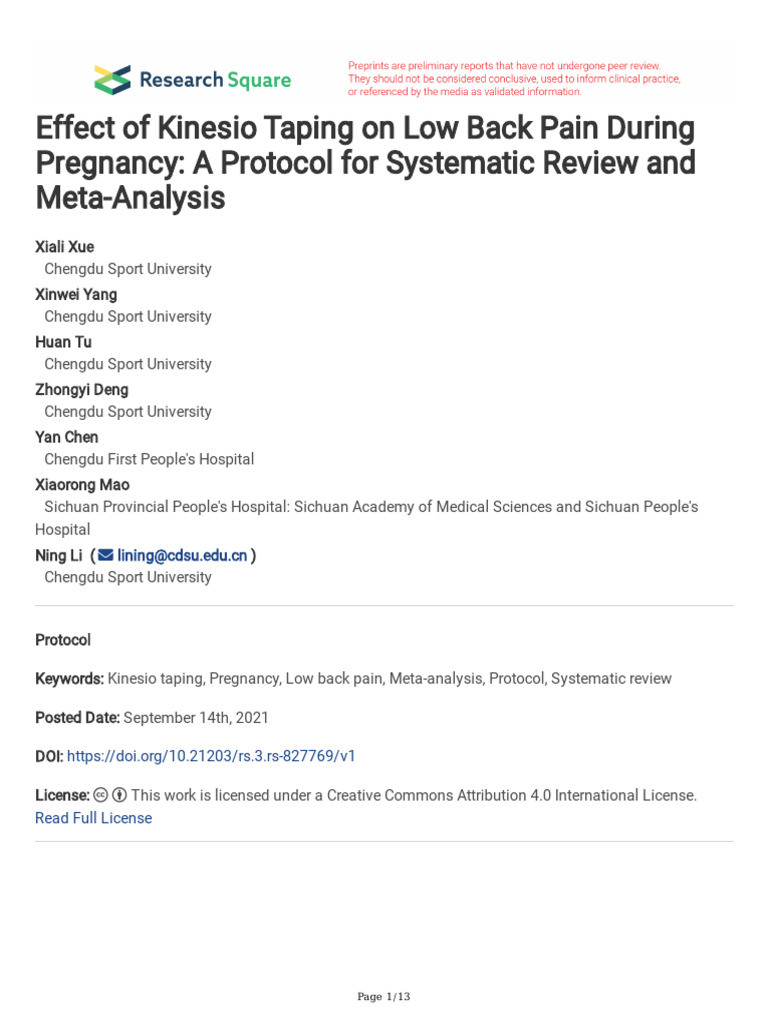 Effect of Kinesio Taping On Low Back Pain During Pregnancy: A Protocol ...