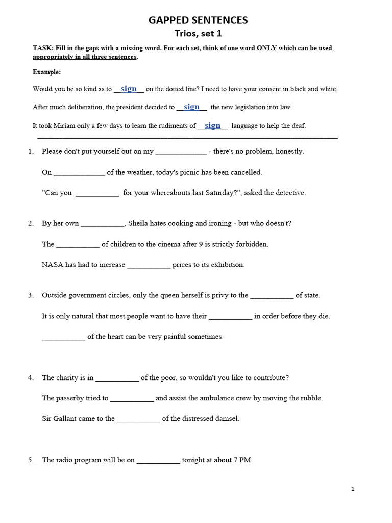 Gapped Sentences Exercise | PDF